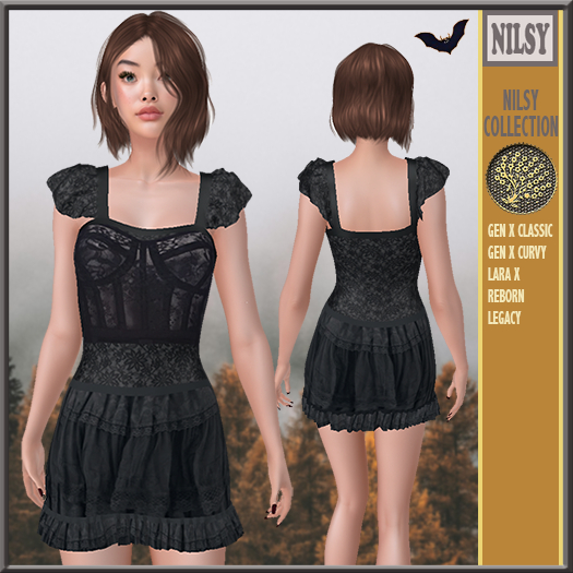 Second Life Marketplace Ruffle Sleeve Goth Dress